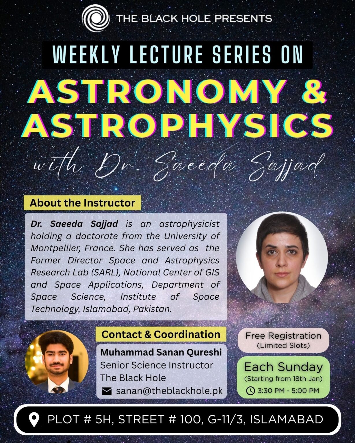 Free Weekly Lecture Series on Astronomy & Astrophysics – The Black Hole